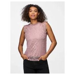 Spitzentop Pieces "PCOLLINE", Damen, Gr. XXL, rosa (woodrose), Spitze, Obermaterial: 90% Nylon, 10% Elasthan, unifarben, figurumspielend normal, Rundhals, Spitze, Tops Spitzentop