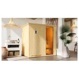Sauna Weka "Elementsauna HALMSTAD 1", beige (natur), Saunaofen, externe Steuerung, 4,5 kW, Saunen, vorgefertigte Elemente, moderne Ganzglast&uuml;r
