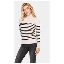 Rollkragenpullover SAINT TROPEZ "MilaSZ St. Rollneck", Damen, Gr. S, beige (gray morn mila stripe), Strick, Obermaterial: 80% Viskose, 20% Polyacryl, gestreift, regular fit normal, Pullover Rollkragenpullover