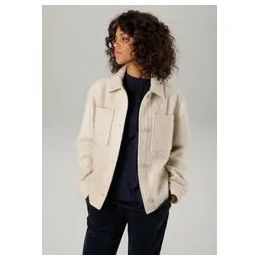 Fleecejacke Aniston CASUAL, Damen, Gr. 34, beige (hellbeige), Fleece, Obermaterial: 90% Polyester, 10% Wolle, aufgeraut, unifarben, l&auml;ssig geschnitten h&uuml;ftlang, 1-Knopf-Manschette, Jacken Fleecejacke, mit tonigen Kn&ouml;pfen zu schlie&szlig;en, Topseller