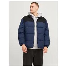 Jack & Jones Steppjacke "JJMOON STAND COLLAR PUFFER PLS", Herren, Gr. 3XL, blau (navy blazer detail:blocking), Web, Obermaterial: 100% Polyester, JACK & JONES PLUSSIZE, normal, elastischer Bund, Jacken Steppjacke