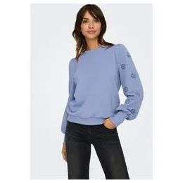Sweatshirt Only "ONLFEMME L/S PUFF EMBROIDERY UB SWT", Damen, Gr. XS (34), blau (tempest), Sweatware, Obermaterial: 60% Baumwolle, 40% Polyester, unifarben, regular fit h&uuml;ftlang, Rundhals, Puff&auml;rmel Rippb&uuml;ndchen, Sweatshirts Sweatshirt, mit Puff&auml;rmeln mit wundersch&ouml;ner Lochstickerei
