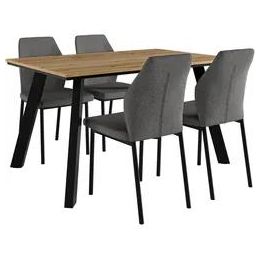 Essgruppe OTTO HOME "Genf Tischgruppe, Esstisch plus 4 St&uuml;hle", grau (eichefarben, anthrazit), Webstoff, Sitzm&ouml;bel-Sets, Essgruppe, Esstisch 138 cm, 4 Esszimmerst&uuml;hle, moderne Tischplatte in Evoke eiche