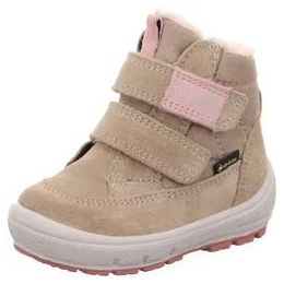Klettboot Superfit "GROOVY WMS: mittel", M&auml;dchen, Gr. 27, bunt (hellbeige, rosa), Textil, Veloursleder, Schuhe, Winterstiefel mit zwei Klettverschl&uuml;ssen, Gr&ouml;&szlig;enschablone zum Download