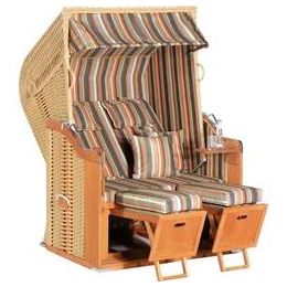 Strandkorb SUNNYSMART "Rustikal 250 Plus", beige (korpus: natur, beige bezug: terrakotta, grau, wei&szlig;), Strandk&ouml;rbeB:125cm H:160cm T:90cm, Strandkorb, 2-Sitzer, komplett montiert, Oberkorb in einem St&uuml;ck geflochten, B:125cm H:160cm T:90cm
