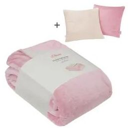 Wohndecke s.Oliver "Doublesoft, Kuscheldecke, Deal, Kissen geschenkt", rosa (rosa, ecru), B:150cm L:200cm, Polyester, Wohndecken, Wohndecke, Kuscheldecke 150x200 cm, GRATIS-Zugabe:2x Kissenh&uuml;lle (Rei&szlig;verschluss)