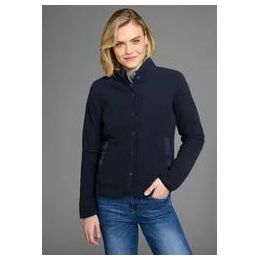 Fleecejacke Polarino, Damen, Gr. 32/34, blau (navy), Fleece, Obermaterial: 100% Polyester, unifarben, bequem h&uuml;ftlang, eingefasste Kante kontrastfarben, Jacken Fleecejacke, aus Teddy-Fleece, &Uuml;bergangsjacke mit Stehkragen und Kn&ouml;pfen