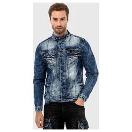 Cipo & Baxx Jeansjacke CIPO & BAXX "Jacke", Herren, Gr. S, blau, Stoff, 99% Baumwolle, 1% Elasthan, unifarben, regular fit normal, Jacken Jeansjacke, im trendigen Design