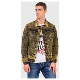 Cipo & Baxx Jeansjacke CIPO & BAXX "'JEANS JACKET'", Herren, Gr. S, gelb, Stoff, 98% Baumwolle, 2% Elasthan, bedruckt, regular fit normal, Jacken Jeansjacke, mit coolem Alloverprint
