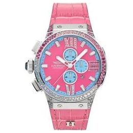 Chronograph HAEMMER GERMANY "EMINENT", pink (pink, silberfarben), Armbanduhren, Damen, Chronograph, Quarzuhr, Damenuhr, Datum, Stoppfunktion, Saphirglas, Lederarmband
