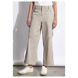 Paperbag-Hose STREET ONE STUDIO, Damen, Gr. 42, L&auml;nge 28, beige (moonstone sand), Web, 98% Baumwolle, 2% Elasthan, unifarben, comfort fit kn&ouml;chelfrei, Hosen Paperbag-Hose, High Waist
