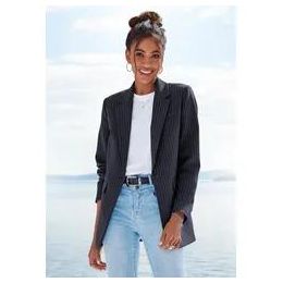 Longblazer Lascana, Damen, Gr. 44, blau (marine, creme gestreift), Web, Obermaterial: 93% Polyester, 7% Elasthan. Futter: 100% Polyester, Nadelstreifen, figurumspielend h&uuml;ftbedeckend, Blazer Longblazer, mit Nadelstreifen, Damenblazer, festlich