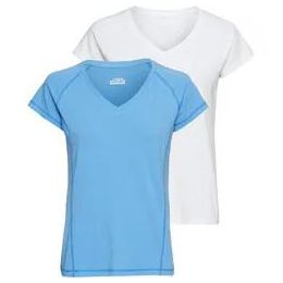 Funktionsshirt FAYN SPORTS "Double Pack Essential", Damen, Gr. 38, azurblau, wei&szlig;, Jersey, Obermaterial: 58% Baumwolle, 38% Polyester, 4% Elasthan, figurbetont, V-Ausschnitt, Shirts Funktionsshirt, Kurzarm, lockere Passform, unifarben, V-Ausschnitt