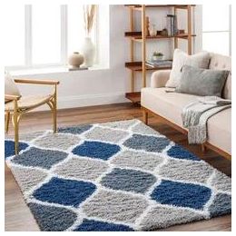 Hochflor-Teppich LIVABLISS "TUZLA", blau (navy), B:160cm H:52mm L:220cm, Kunstfaser, Teppiche, Langflor, Weich, Boho Wohnzimmerteppich, Beige