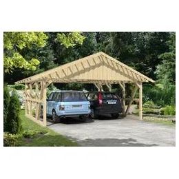 Skan Holz Doppelcarport SKANHOLZ "Schwarzwald", beige (natur), B/H/T: 684cm x 220cm x 600cm, Carports, 684x600cm, mit Dachlattung