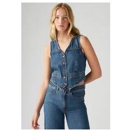 Levi's Jeansweste LEVI'S "BRAIDED VEST", Damen, Gr. L (40), blau (big yikes), Web, Obermaterial: 100% Baumwolle, unifarben, regular fit kurz, V-Ausschnitt, Westen, mit Ziern&auml;hten