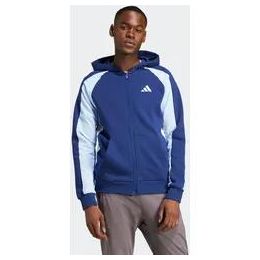 Kapuzensweatshirt Adidas SPORTSWEAR "SEASONAL ESSENTIALS COLORBLOCK", Herren, Gr. S, blau (dunkelblau), Obermaterial: 55% Baumwolle, 36% Polyester, 9% Viskose, angesetztes B&uuml;ndchen, Sweatshirts