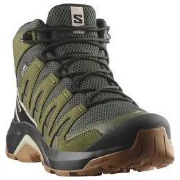 Wanderschuh Salomon "X-ADVENTURE RECON MID GORE-TEX", Damen, Gr. 45, gr&uuml;n (peat, martini olive, oxford tan), Leder, Textil, Schuhe Wanderschuh, wasserdicht dank Gore-Tex Membrane