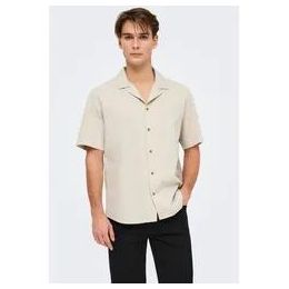 Only & Sons Kurzarmhemd ONLY & SONS "ONSEYE RESORT SEERS 0009 SHIRT NOOS", Herren, Gr. M, N-Gr, beige (silber lining), Web, Obermaterial: 100% Baumwolle, unifarben, relaxed fit normal, Hemden