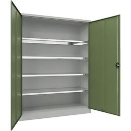 eurokraft pro Stahlschrank mit Fl&uuml;gelt&uuml;ren, 4 Fachb&ouml;den, Breite 1500 mm, HxBxT 1950 x 1500 x 500 mm, resedagr&uuml;n