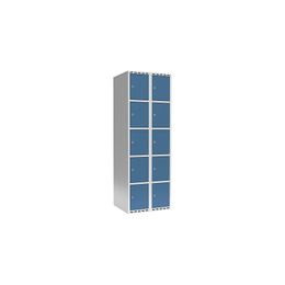5er-Schlie&szlig;fachschrank Fydor, 2 Abteile, lichtgrau / brillantblau, B 600 mm, 2 Abteile, flache Dachform, Zylinderschloss kaiserkraft