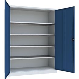 eurokraft pro Stahlschrank mit Fl&uuml;gelt&uuml;ren, 4 Fachb&ouml;den, Breite 1500 mm, HxBxT 1950 x 1500 x 600 mm, enzianblau