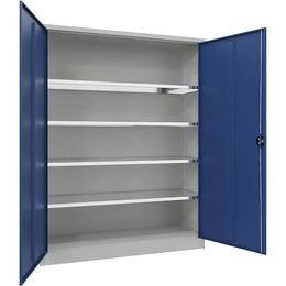 eurokraft pro Stahlschrank mit Fl&uuml;gelt&uuml;ren, 4 Fachb&ouml;den, Breite 1500 mm, HxBxT 1950 x 1500 x 500 mm, enzianblau