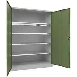 eurokraft pro Stahlschrank mit Fl&uuml;gelt&uuml;ren, 4 Fachb&ouml;den, Breite 1500 mm, HxBxT 1950 x 1500 x 600 mm, resedagr&uuml;n