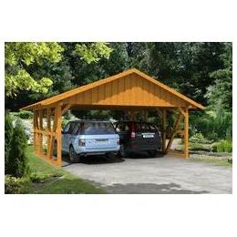 Skan Holz Doppelcarport SKANHOLZ "Schwarzwald", braun (eiche hell), B/H/T: 684cm x 220cm x 600cm, Carports, mit Dachschalung