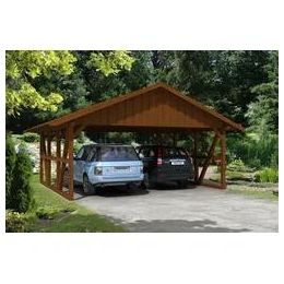 Skan Holz Doppelcarport SKANHOLZ "Schwarzwald", braun (nussbaum), B/H/T: 684cm x 220cm x 600cm, Carports, mit Dachschalung