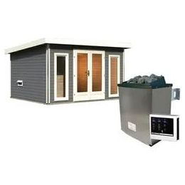 Saunahaus Karibu "Maiko 2A", beige (naturbelassen), Saunaofen, externe Steuerung, 9 kW, Saunen, Ofen 9 KW externe Strg easy