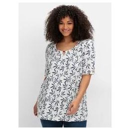 T-Shirt sheego "T-Shirt", Damen, Gr. 44/46, beige (ecru, gemustert), 50% Baumwolle, 50% Viskose, gebl&uuml;mt, gemustert, Rundhals, Shirts T-Shirt