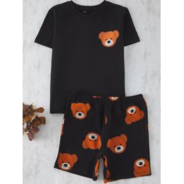 Trendyol Schlafanzug M&auml;dchen Gr&ouml;&szlig;e 134/140 cognac / schwarz / wei&szlig;
