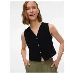 V&eacute;ro Moda Kurzweste VERO MODA "VMCAIA SL VEST WVN NOOS", Damen, Gr. M, schwarz, Web, Obermaterial: 90% Baumwolle, 10% Leinen, unifarben, normal, V-Ausschnitt, Westen, Baumwolle mit Leinen, figurbetonte Form