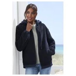 Fleecejacke ELBSAND, Damen, Gr. 38, schwarz, Fleece, Obermaterial: 100% Polyester, unifarben, gerade h&uuml;ftlang, B&uuml;ndchen, Jacken Fleecejacke, &Uuml;bergangsjacke aus Teddy-Fleece mit verstellbarer Kapuze