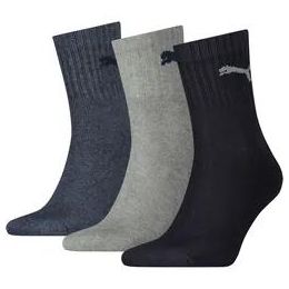 Sportsocken Puma "short crew", Herren, Gr. 39-42, blau (navy, grau, schwarz), Baumwollmischung, Elasthan, Polyamid, Polyester, unifarben, elastisch, Socken Sportsocken, gepolsterte Frottee-Sohle, atmungsaktiv
