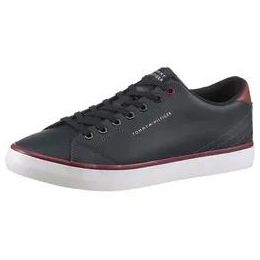 Sneaker Tommy Hilfiger "TH HI VULC CORE LOW LEATHER", Herren, Gr. 44, blau (dunkelblau), Leder, Lederimitat, unifarben mit Farbeinsatz, Schuhe Sneaker, Freizeitschuh, Halbschuh, Schn&uuml;rer mit gepolstertem Schaftrand