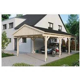 Skan Holz Einzelcarport SKANHOLZ "Fichtelberg", beige (natur), B/H/T: 379cm x, Carports, mit schwarzen Schindeln