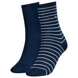 Socken Tommy Hilfiger "TH WOMEN SOCK 2P SMALL STRIPE", Damen, Gr. 35-38, blau (midnight blau), Baumwollmischung, gestreift, uni, normal, Socken Socken, mit schmalem Rippenb&uuml;ndchen, meliert, gestreift
