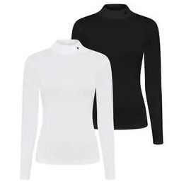Rollkragenshirt Bruno Banani, Damen, Gr. 36/38, schwarz (schwarz, wei&szlig;), Rippware, Obermaterial: 100% Baumwolle, unifarben, Basic, Basic h&uuml;ftbedeckend, Shirts, perfektes Basic mit Rollkragen