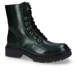 Schn&uuml;rboots Dockers BY GERLI, Damen, Gr. 39, dunkelgr&uuml;n, schwarz, Lacklederimitat, Schuhe Schn&uuml;rboots, Biker Boots mit Rei&szlig;verschluss