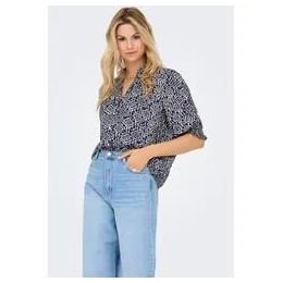 Kurzarmbluse Only "ONLRAYA 3/4 SHIRT WVN NOOS", Damen, Gr. S, blau (night sky aop:adena graphic), Web, Obermaterial: 100% Viskose, bedruckt, l&auml;ssig geschnitten normal, V-Ausschnitt, gesmokt, Blusen, Viskose, regular fit
