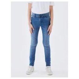Skinny-fit-Jeans name it "NKFPOLLY SKINNY JEANS", M&auml;dchen, Gr. 158, N-Gr, blau (medium blau denim), Denim/Jeans, Obermaterial: 71% Baumwolle, 27% Polyester, 2% Elasthan, Abriebeffekte, unifarben, skinny fit lang, Jeans, aus bequemem Stretchdenim