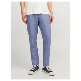 Jack & Jones Chinohose JACK & JONES "JPSTACE SUMMER CHINO PANT SN", Herren, Gr. 34, L&auml;nge 34, blau (faded denim detail:melange), Web, Obermaterial: 74% Baumwolle, 26% Leinen, meliert, slim fit kn&ouml;chellang, Hosen Chinohose, mit Rei&szlig;verschluss