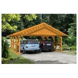 Skan Holz Doppelcarport SKANHOLZ "Schwarzwald", braun (eiche hell), B/H/T: 684cm x 220cm x 600cm, Carports, 684x600cm, mit Dachlattung