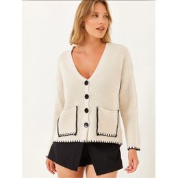 Bianco Lucci Strickjacke Damen Gr&ouml;&szlig;e S/L creme / schwarz