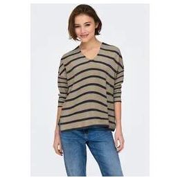 Strickpullover Only "ONLAMALIO LIFE LS V-NECK KNT", Damen, Gr. S, blau (humus stripes:mel, ombre blau), Strick, Obermaterial: 100% Polyester, gestreift, oversize, V-Ausschnitt, Pullover Strickpullover