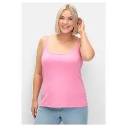 Spaghettitop sheego, Damen, Gr. 50, blumiges pink, 100% Baumwolle, unifarben, Rundhals, Tops