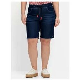 Jeansbermudas sheego, Damen, Gr. 48, Normalgr&ouml;&szlig;en, blau (dunkelblau denim), 65% Baumwolle, 33% Polyester, 2% Elasthan, unifarben, kurz, Jeans