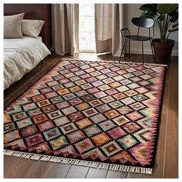 Teppich Hanse Home "Kelim Zara", schwarz (schwarz multifarben), B:120cm H:3mm L:170cm, Baumwolle, Wolle, Teppiche, Teppich, Wolle, Baumwolle, Natur, Handgewebt, orientalisch, Boho, traditionell